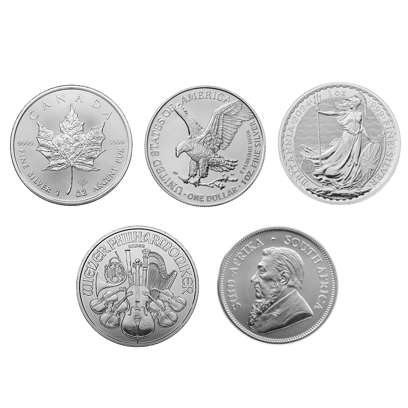 2024 1oz Silver Coin Set; Britannia, Krugerrand, Philharmonic, Eagle ...